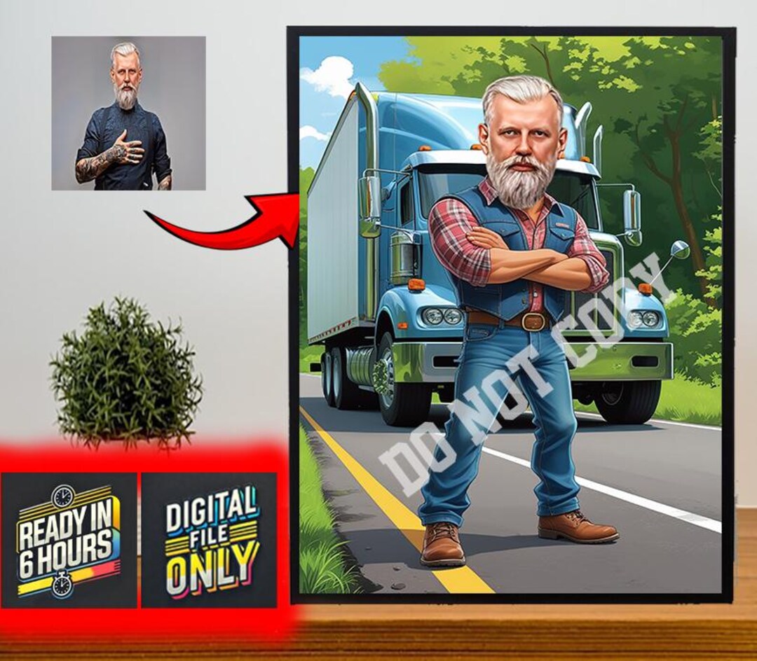 Personalized Truck Driver Cartoon Portrait, Custom Truck Driver ...