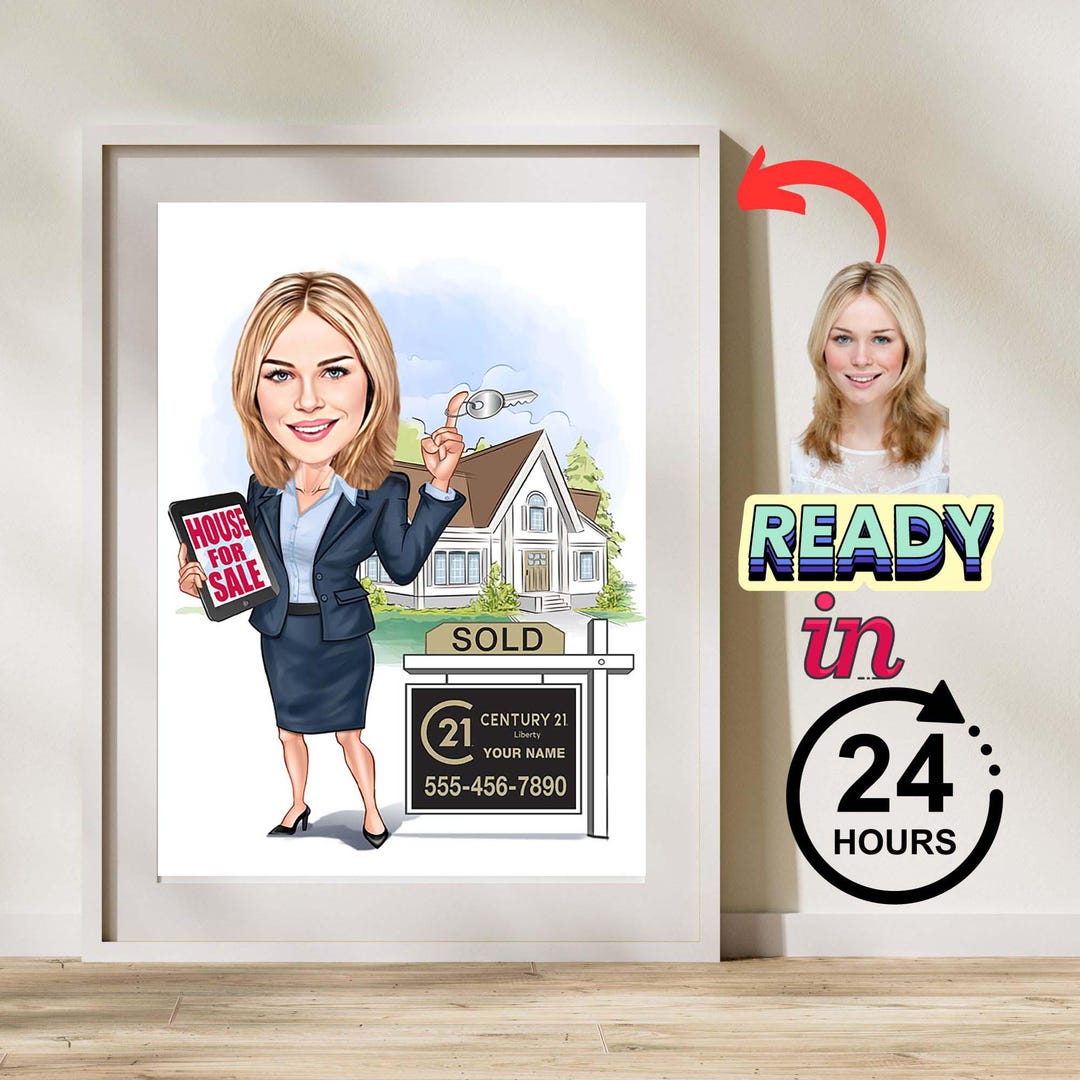 Realtor Cartoon Gift, Custom Female Real Estate Agent Caricature ...