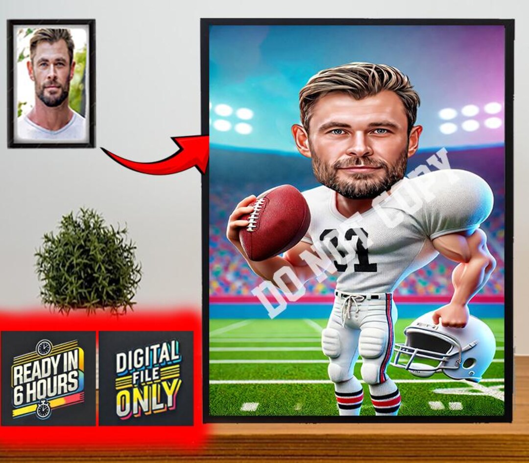 Personalised NFL Cartoon Portrait, Custom Football Caricature Drawing ...