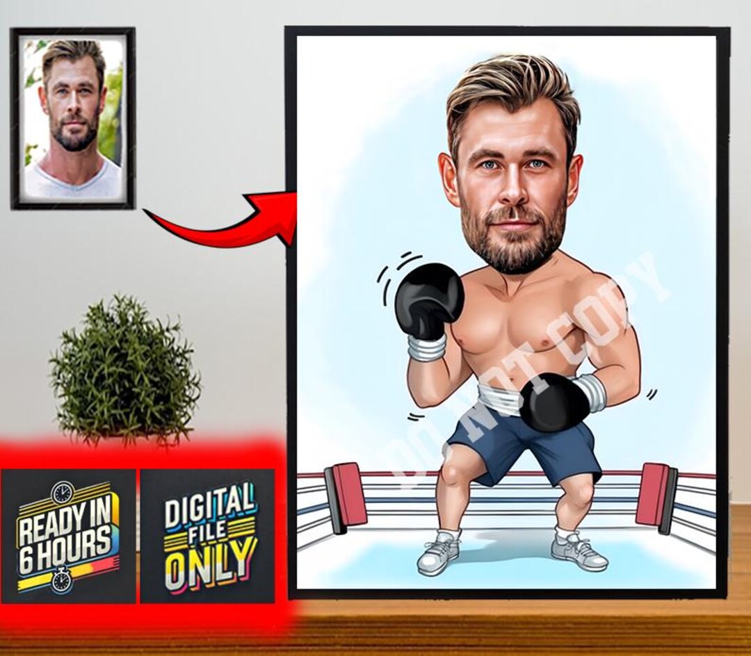 Personalized Boxer Cartoon Portrait, Custom Boxer Caricature Drawing ...