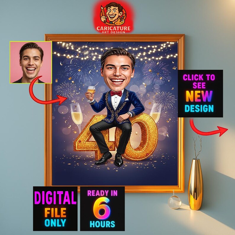 Custom 60th Cartoon Portrait | 60th Caricature | Personalized Happy ...
