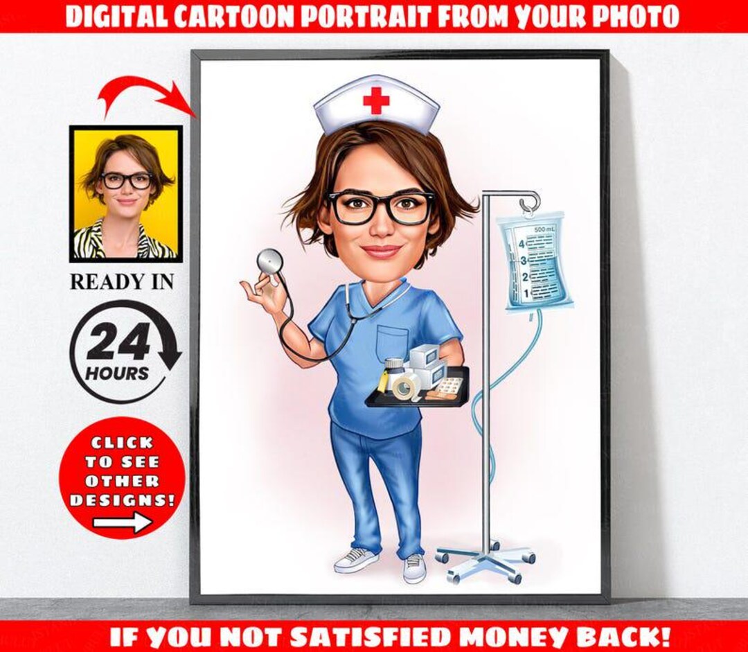 Cartoon BSN Nurse Portrait, Personalized Nurse Portrait From Your Photo ...