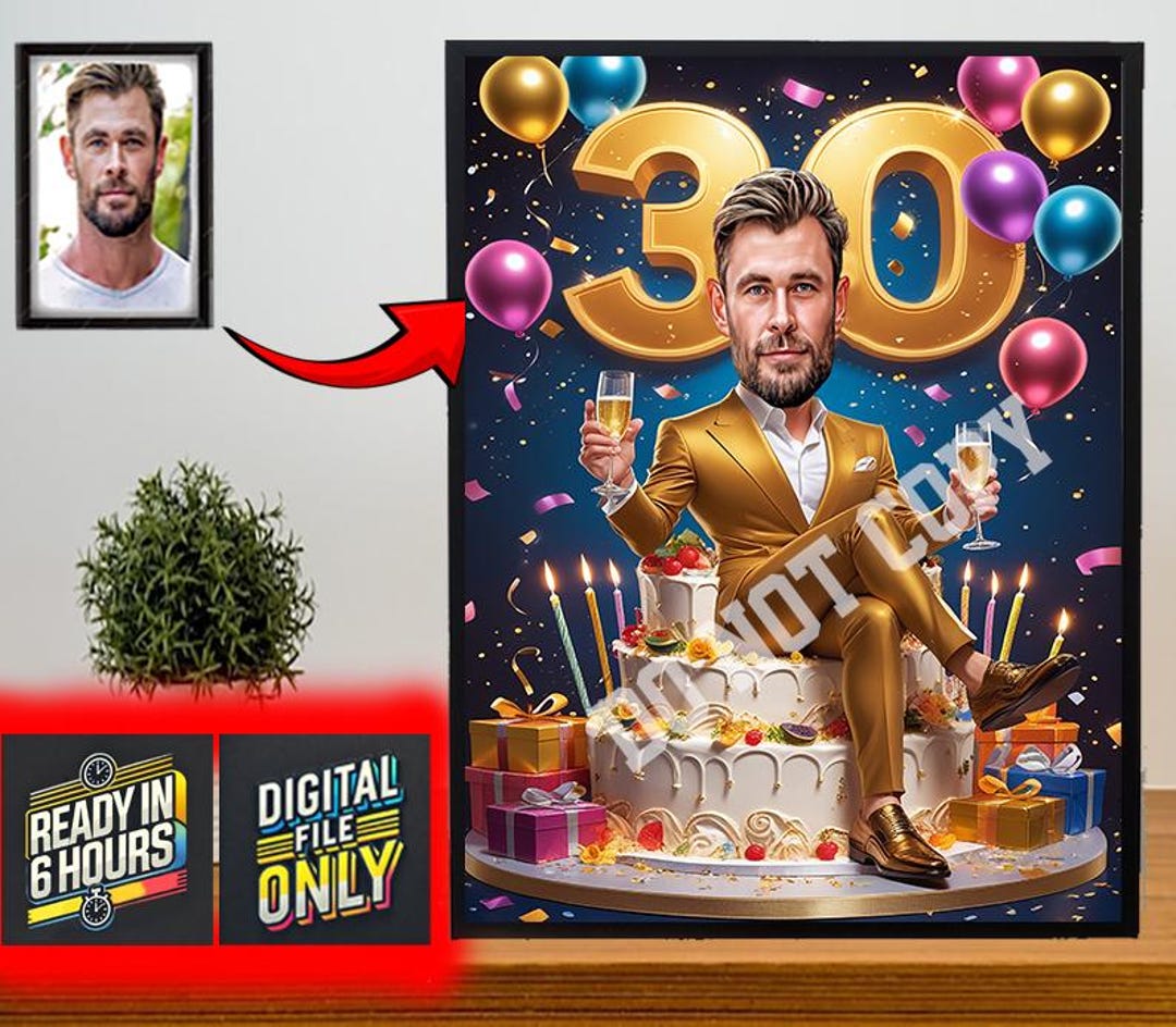 Custom 30th Man Cartoon Portrait | 30th Birthday Caricature | Birthday ...