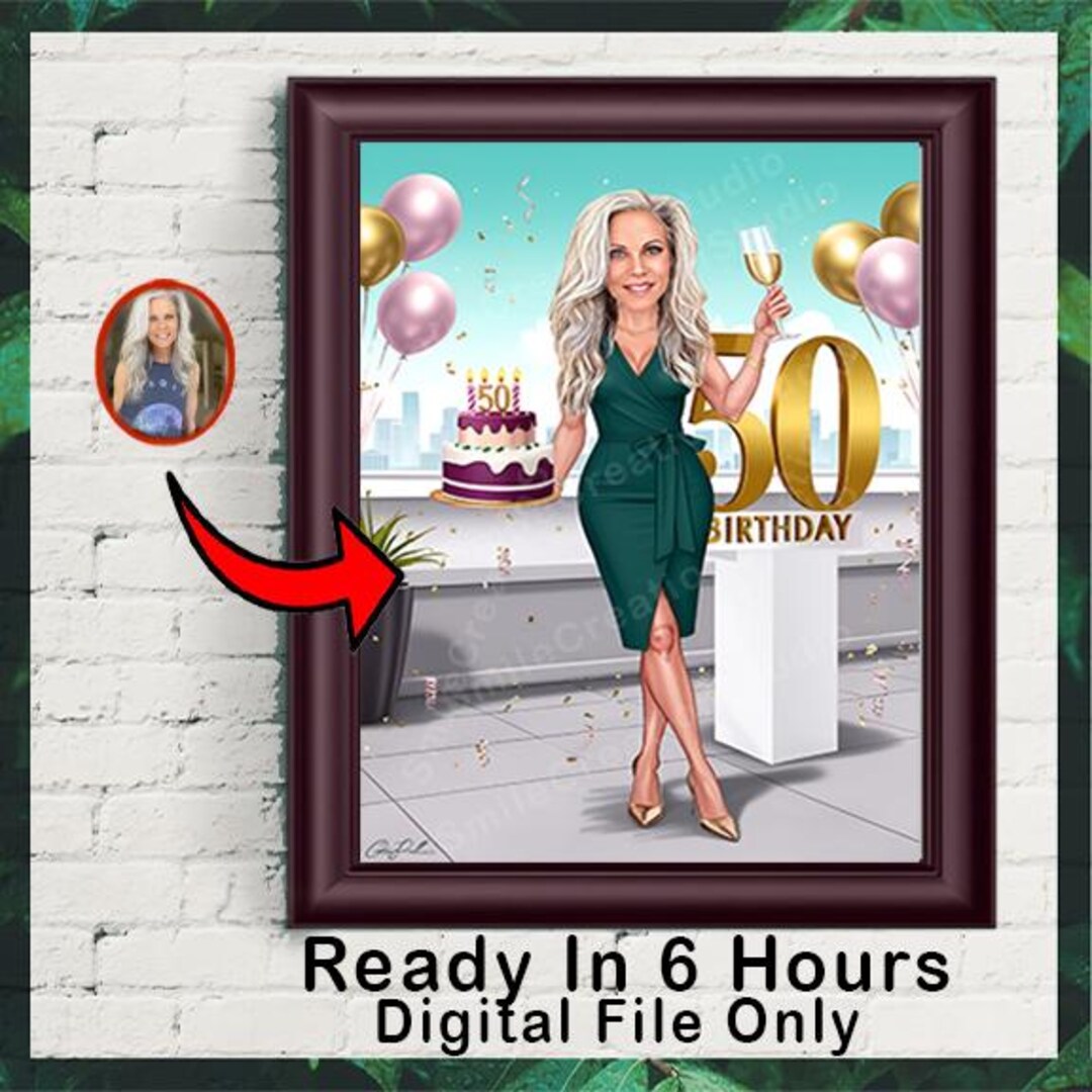 Custom 50th Cartoon Portrait | 50th Caricature | Personalized Happy ...