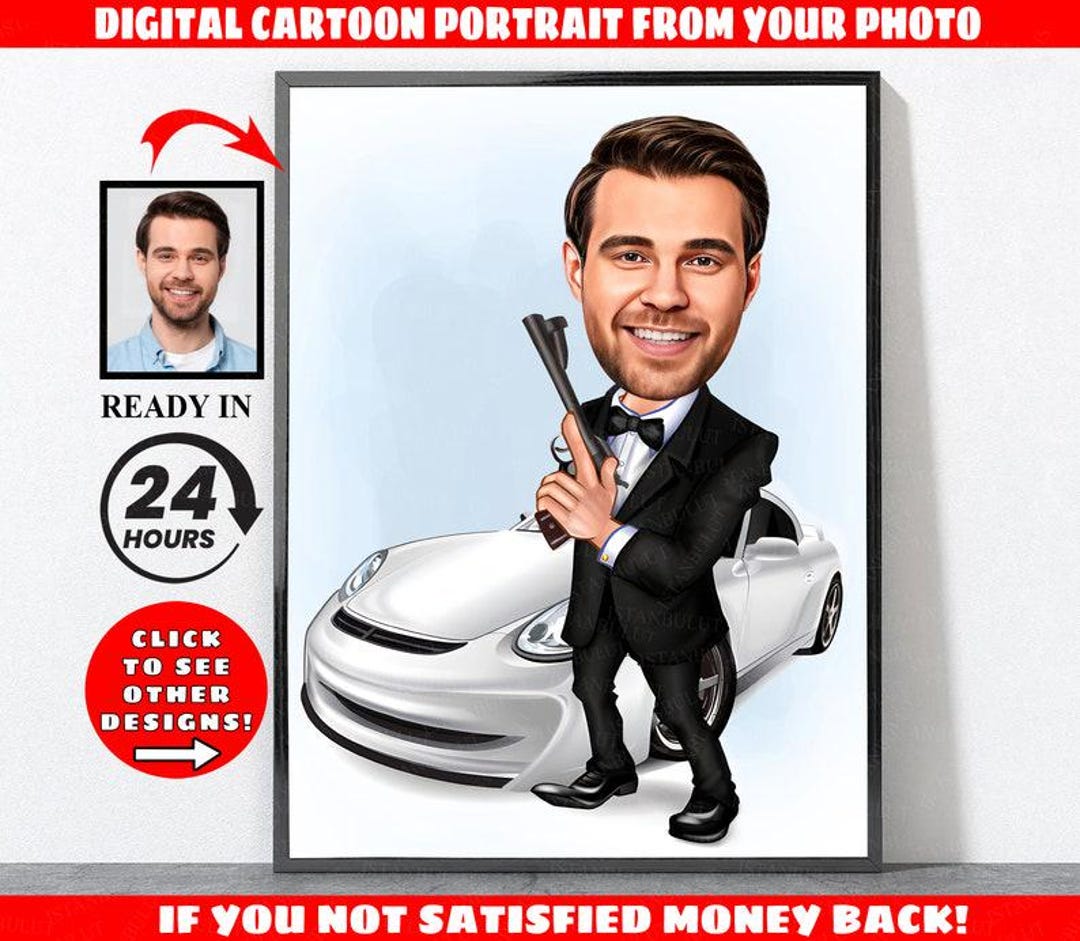 Cartoon James Bond Poster, James Bond Gift for Him Men Male Husband Dad Daddy Grandpa Son ...