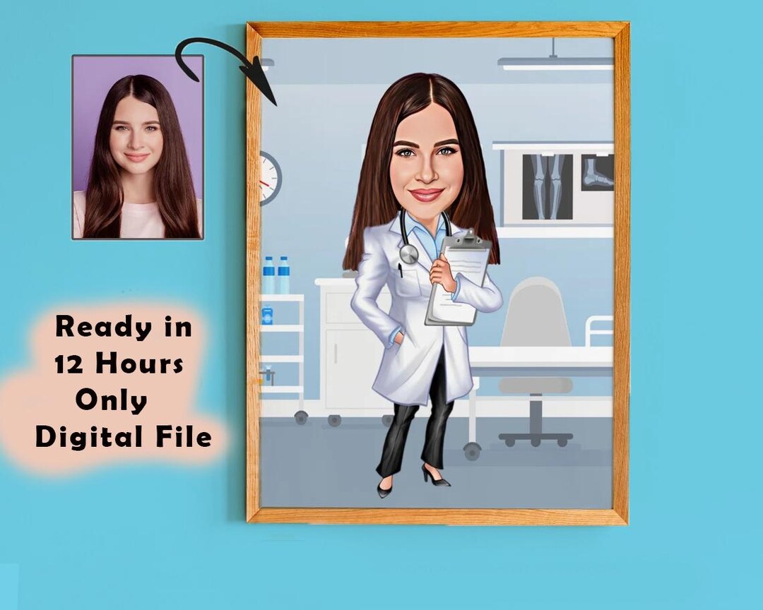 Custom Woman Doctor Cartoon Portrait, Doctor Portrait, Doctor ...