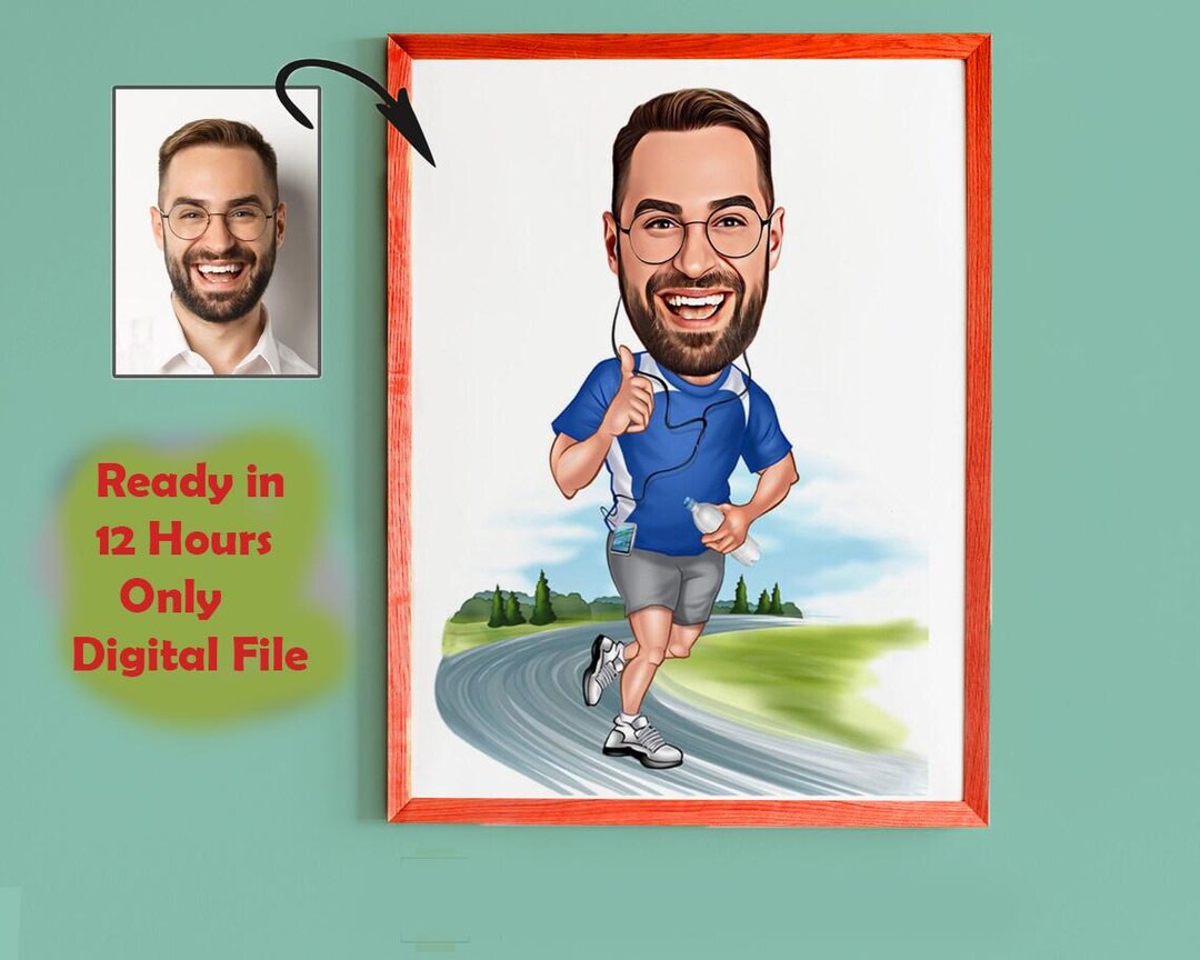 Custom Runner Cartoon Portrait, Runner Portrait, Runner Gift, Runner ...