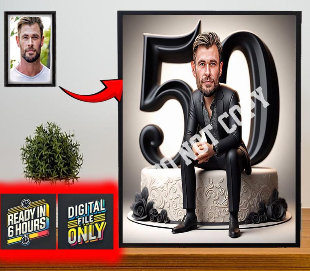 Personalized 50th Man Cartoon Portrait, 50th Birthday Caricature ...