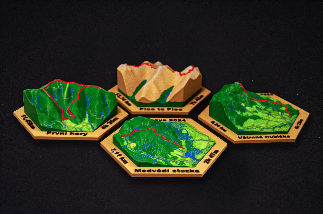 3D Map - Memory Hex (4 Pieces) - Etsy