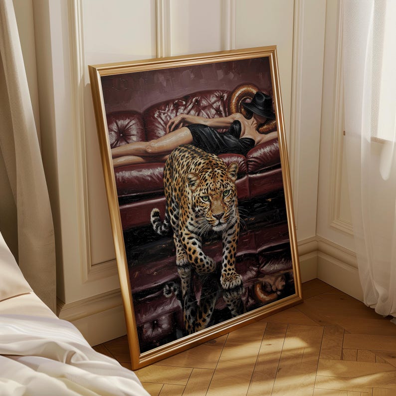 Femme Fatale Leopard Art Print, Red Aesthetic Home Decor (digital ...