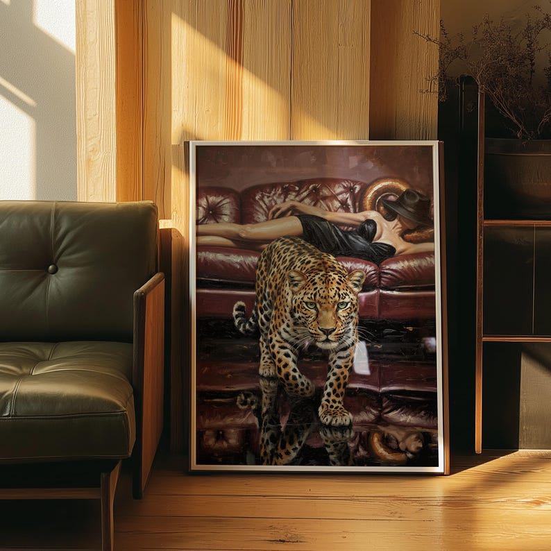 Femme Fatale Leopard Art Print, Red Aesthetic Home Decor (digital ...