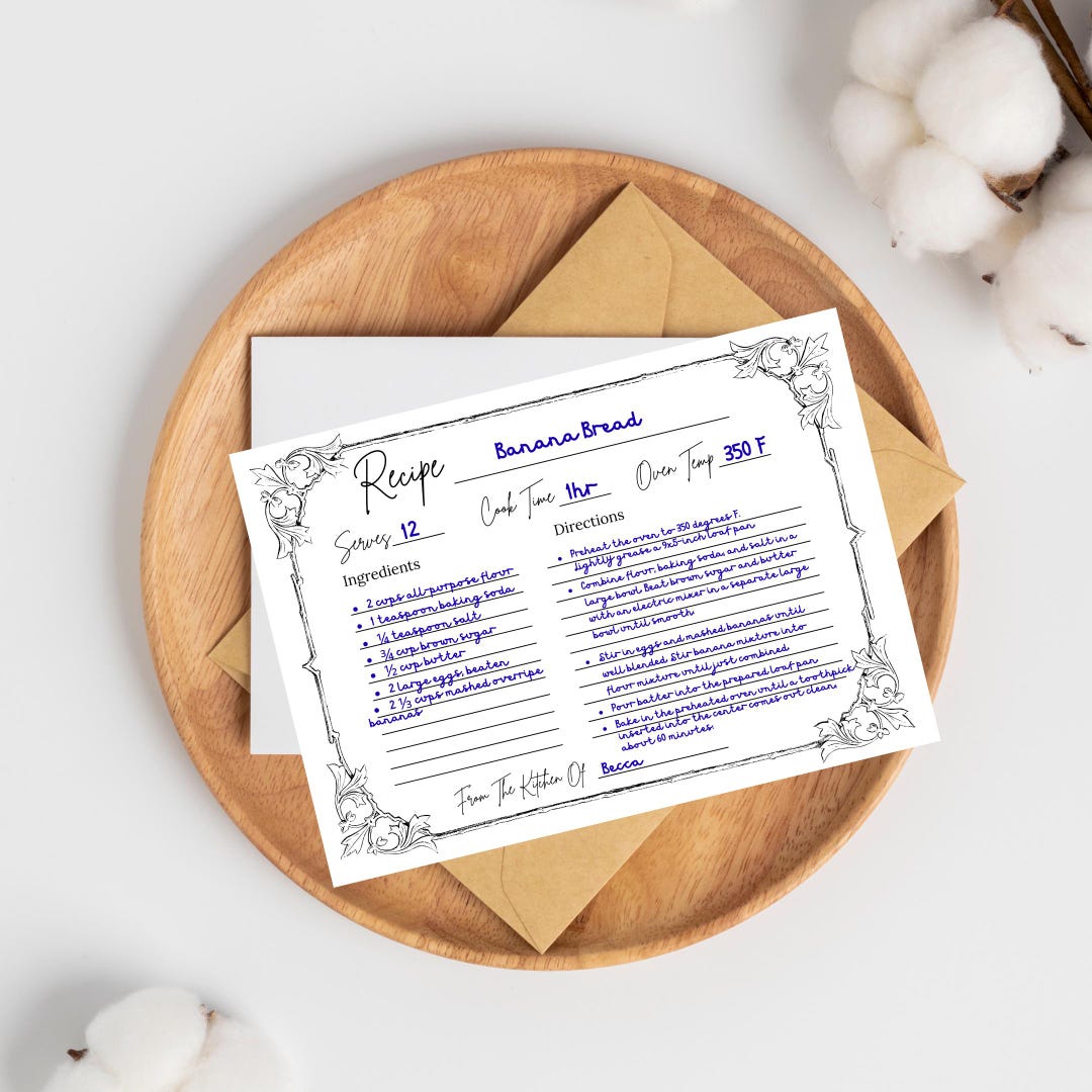 Vintage Recipe Card Template | Editable Canva Kitchen Cards | Printable ...