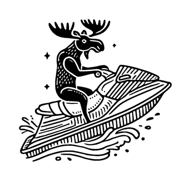 Funny Moose Riding Jet Ski Digital Vector Art - Digital Download (SVG ...