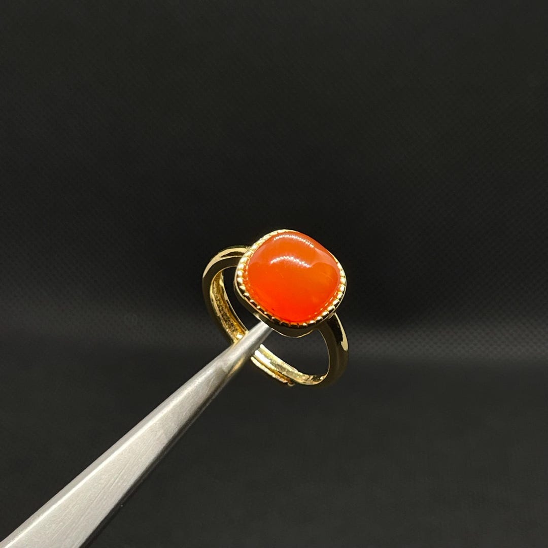 Natural Chinese Nanhong Agate 10.5mm Surface Alloy Adjustable Ring ...