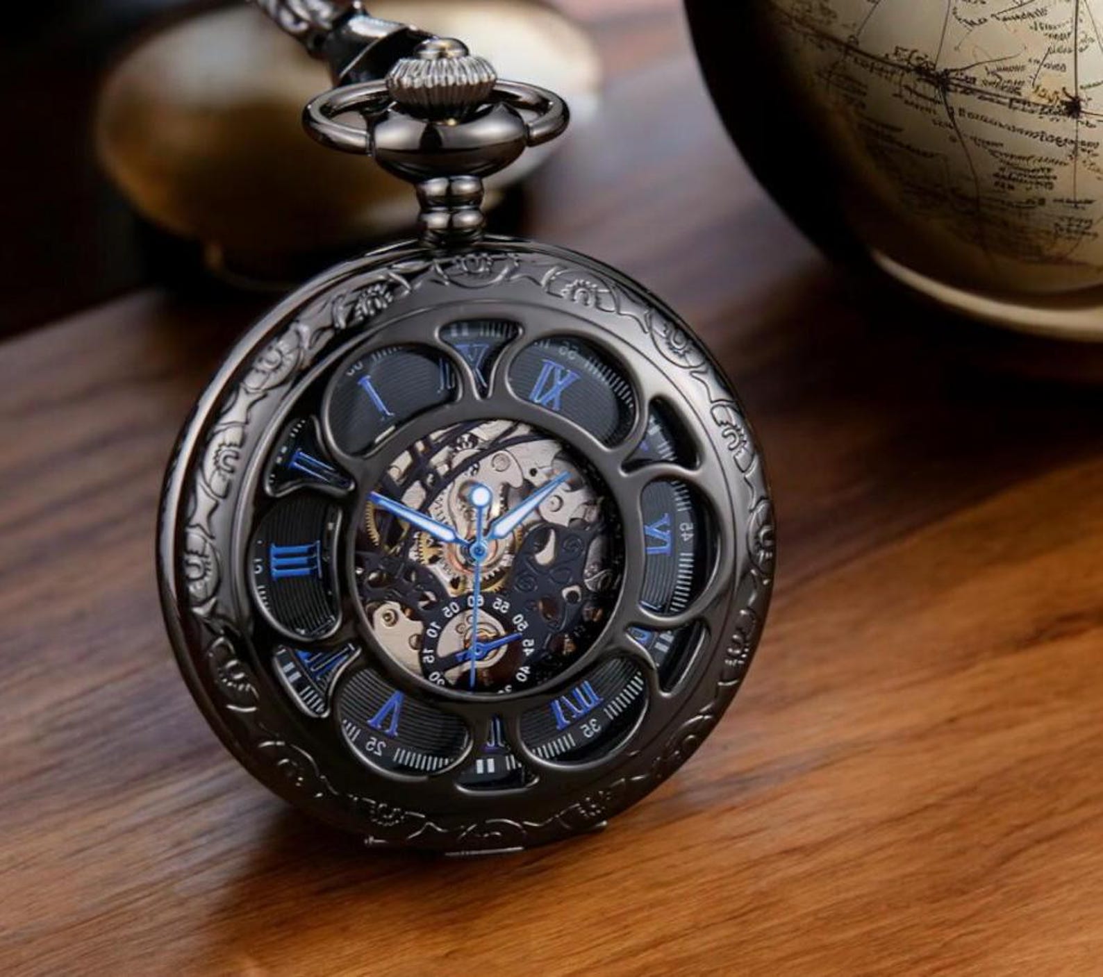 Roman Numeral Mechanical Pocket Watch – Luxury Engraved Silver Case ...