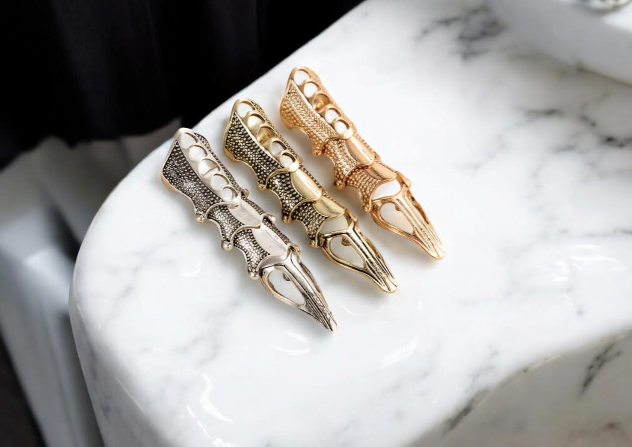 Gothic Punk Skull Knuckle Ring – Adjustable Gold Alloy Midi Finger Ring ...