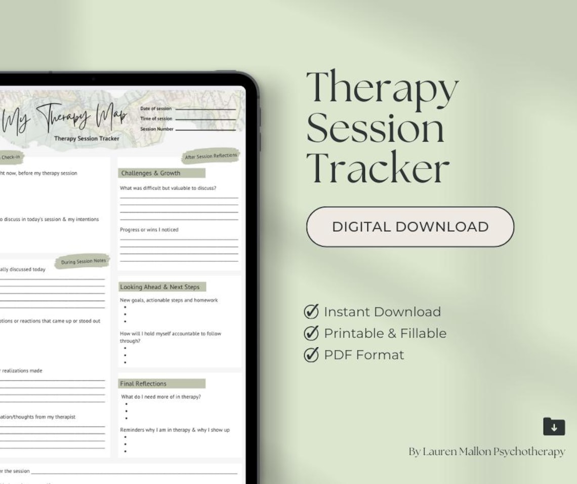 Client Therapy Progress & Session Tracker, Therapy Map, Mental Health ...