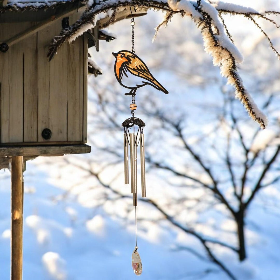 Robin Wind Chime | Stained Glass Effect Suncatcher | Outdoor Garden ...