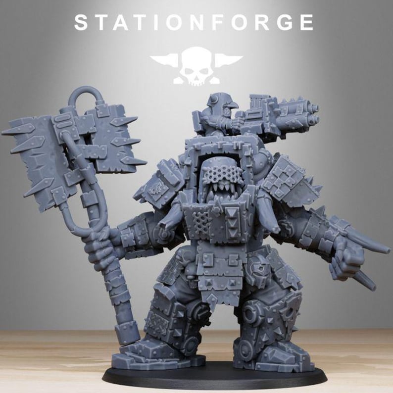 Ork Warboss in Mega Armor Orkaz Commander Station Forge Wargaming ...