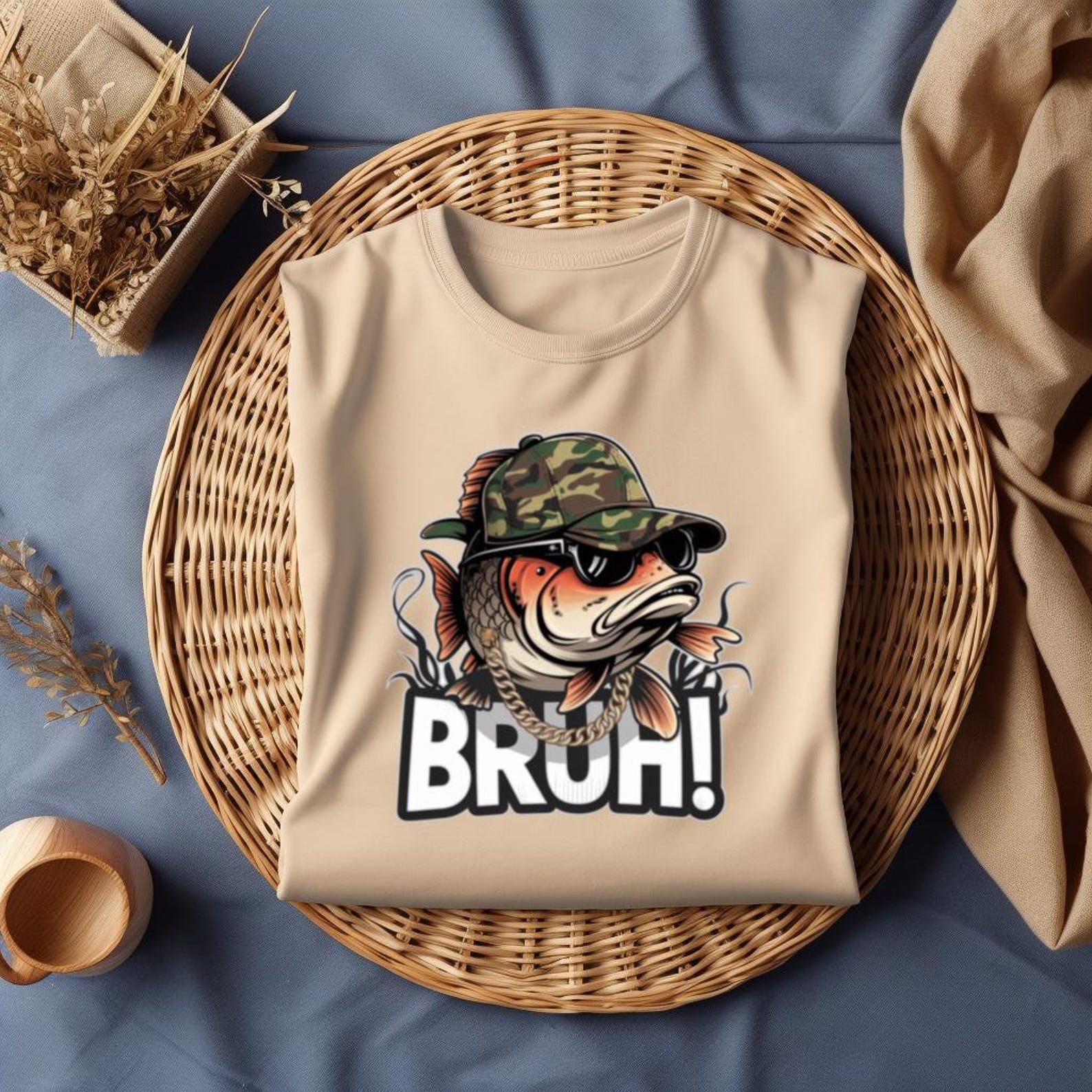Funny Bass Fishing Bruh PNG: Fish in Cap Sublimation (digital Download ...