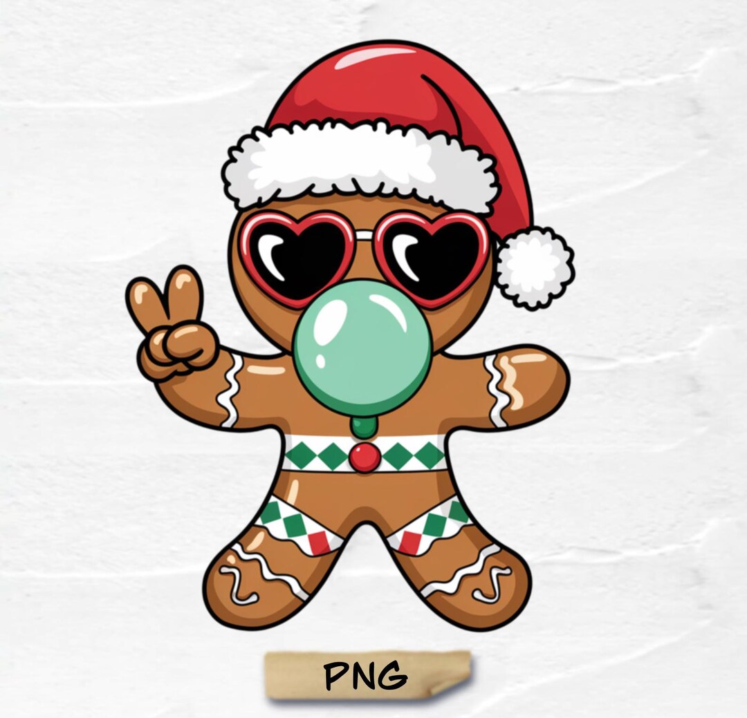 Cool Gingerbread Man PNG | Christmas Cookie With Santa Hat | Sunglasses ...