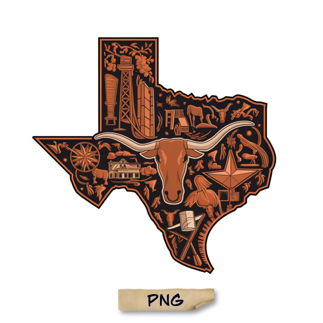 Texas Longhorn Map PNG: Western Ranch Art (digital Download) - Etsy