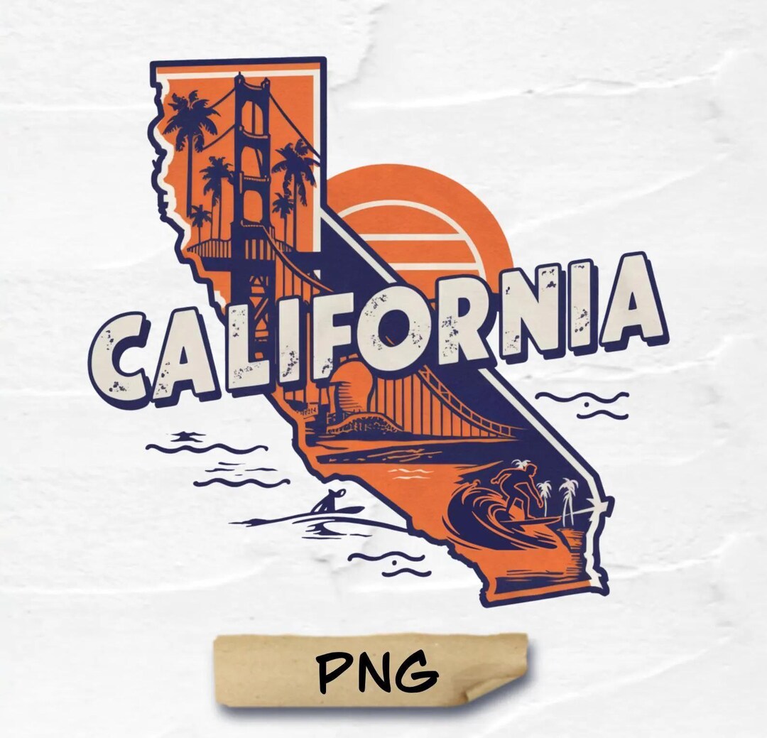 Retro California State Map: Travel Vector PNG (digital Download) - Etsy