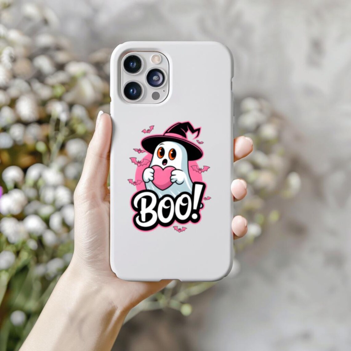 Cute Ghost Boo PNG | Kawaii Halloween Clipart | Pink Witch Hat Ghost ...