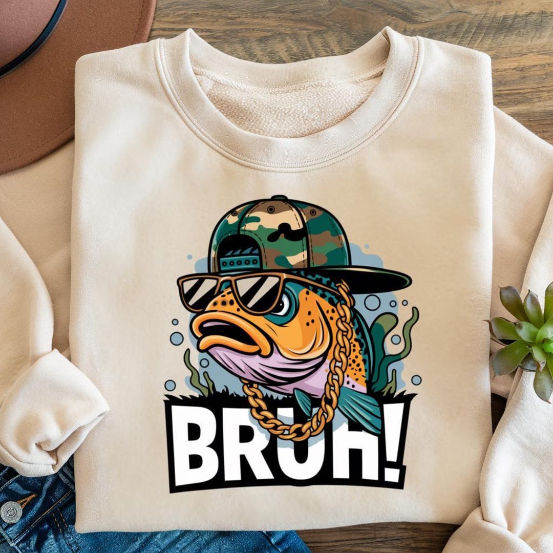 Funny Bass Fishing Bruh PNG: Fish in Cap Sublimation (digital Download ...