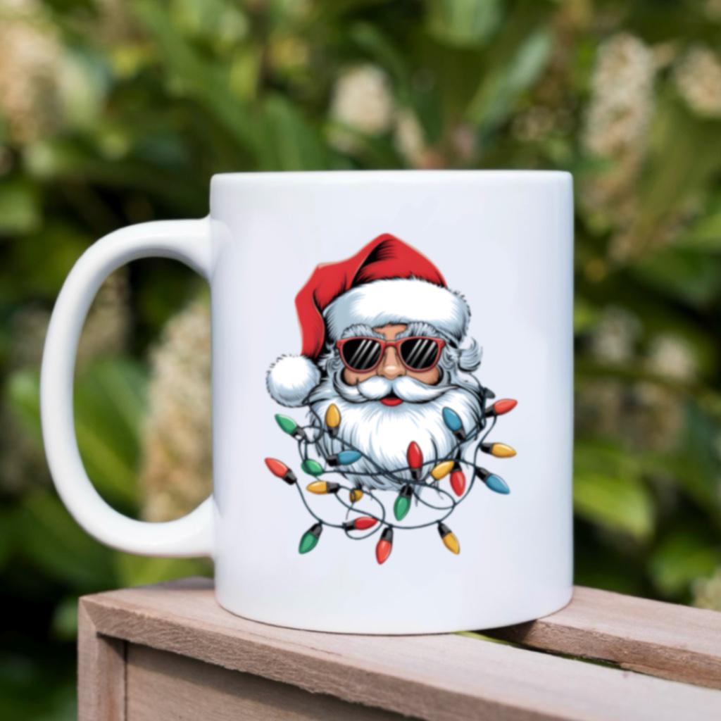 Cool Santa PNG | Retro Christmas Santa With Sunglasses and Lights ...