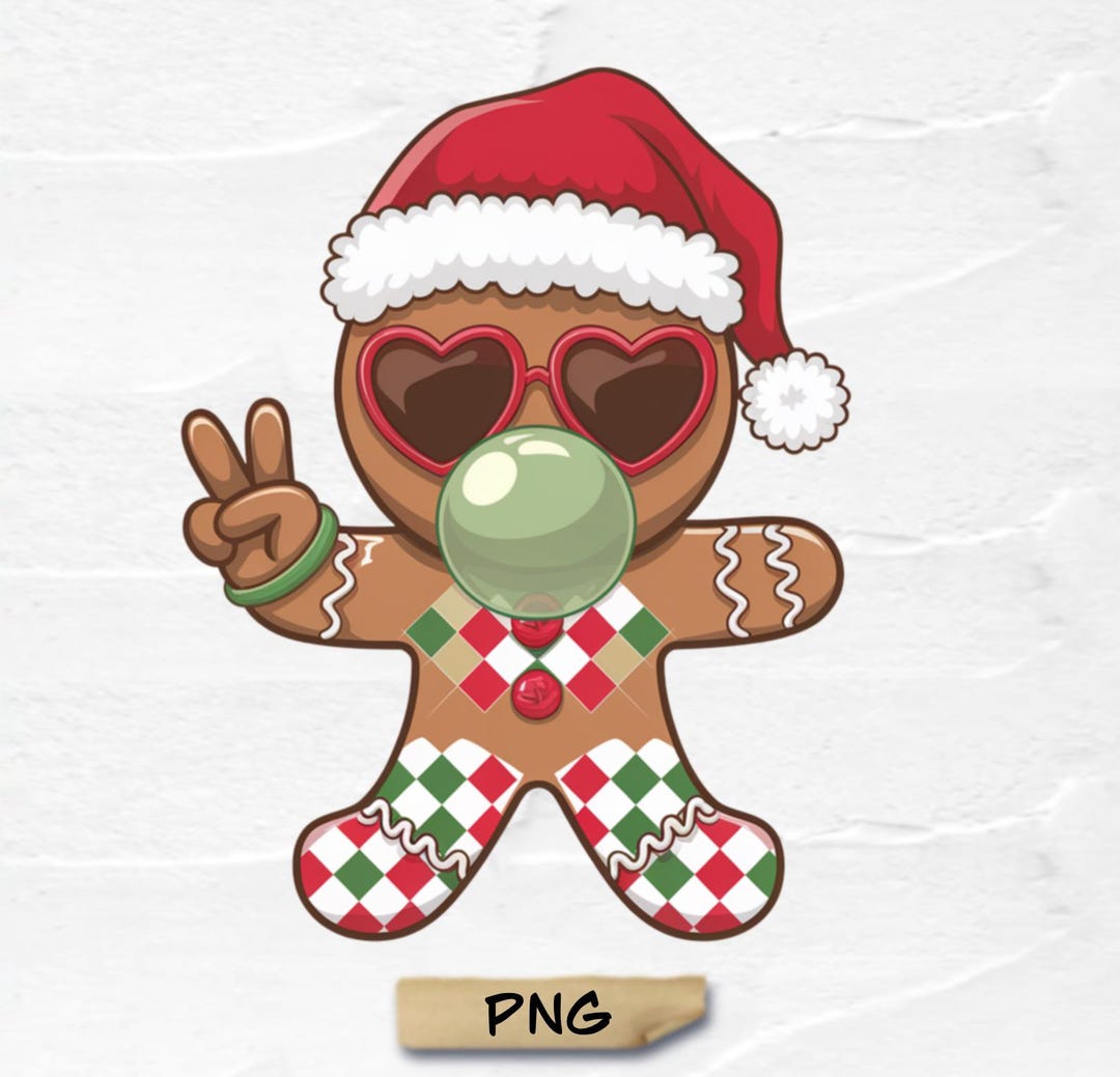 Cool Gingerbread Man PNG | Christmas Cookie With Santa Hat & Sunglasses ...