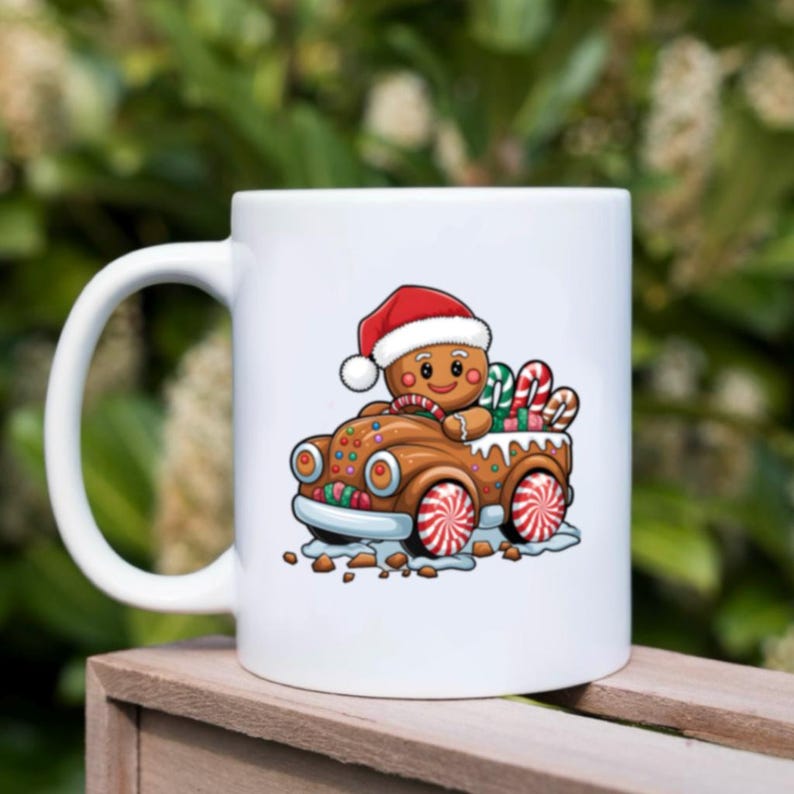 Gingerbread Man in Candy Car PNG: Christmas Cookie Clipart (digital ...