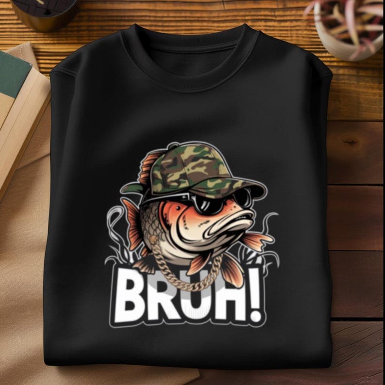 Funny Bass Fishing Bruh PNG: Fish in Cap Sublimation (digital Download ...