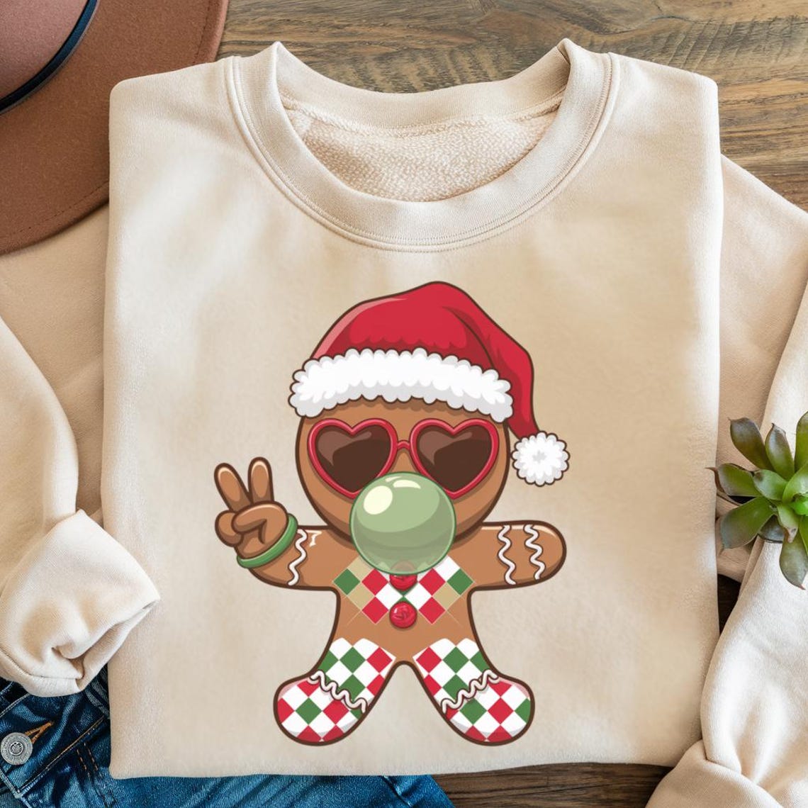 Cool Gingerbread Man PNG | Christmas Cookie With Santa Hat & Sunglasses ...
