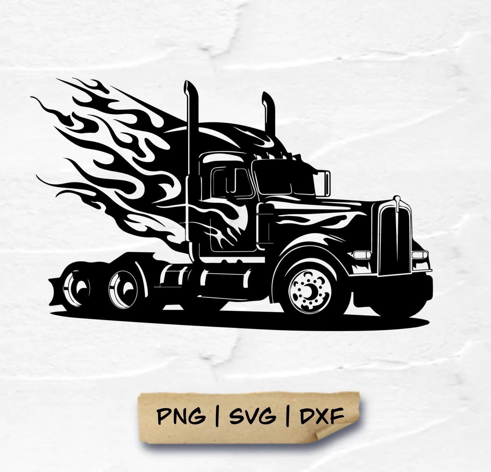 Flaming Semi Truck SVG: Big Rig Cut Files (PNG, DXF) - Etsy
