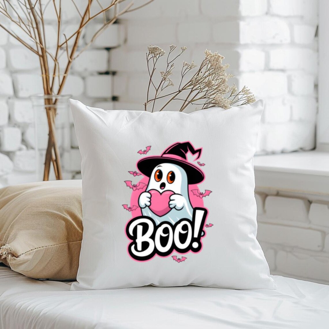 Cute Ghost Boo PNG | Kawaii Halloween Clipart | Pink Witch Hat Ghost ...