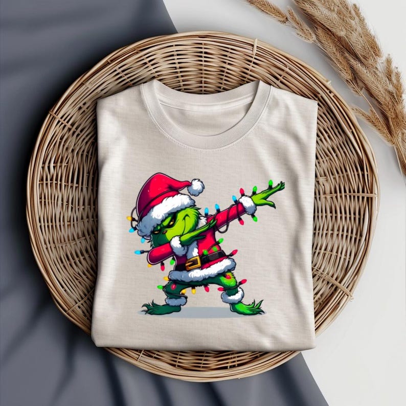 Funny Grinch Christmas Dab PNG: Santa Hat Lights Clipart (digital ...