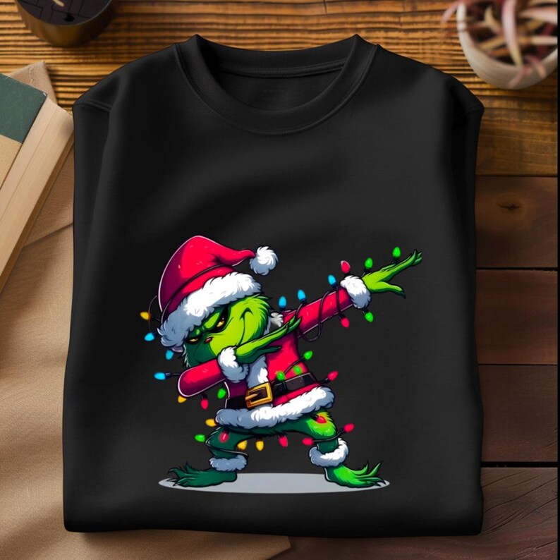 Funny Grinch Christmas Dab PNG: Santa Hat Lights Clipart (digital ...