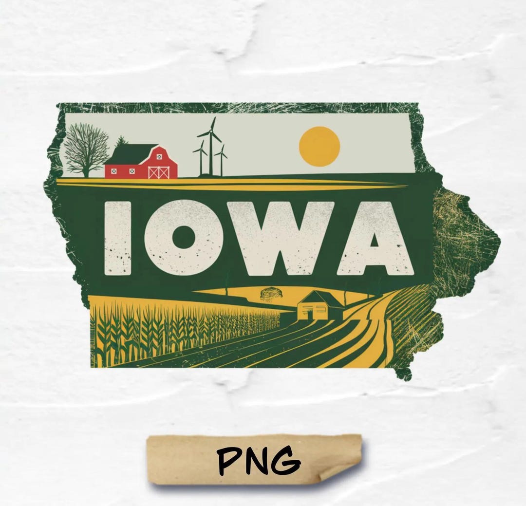 Retro Iowa State Map PNG: Travel Design (digital File) - Etsy