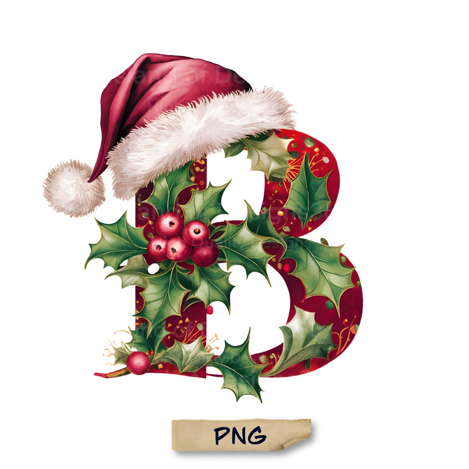 Christmas Letter B PNG: Santa Hat Holly Monogram (digital Download) - Etsy
