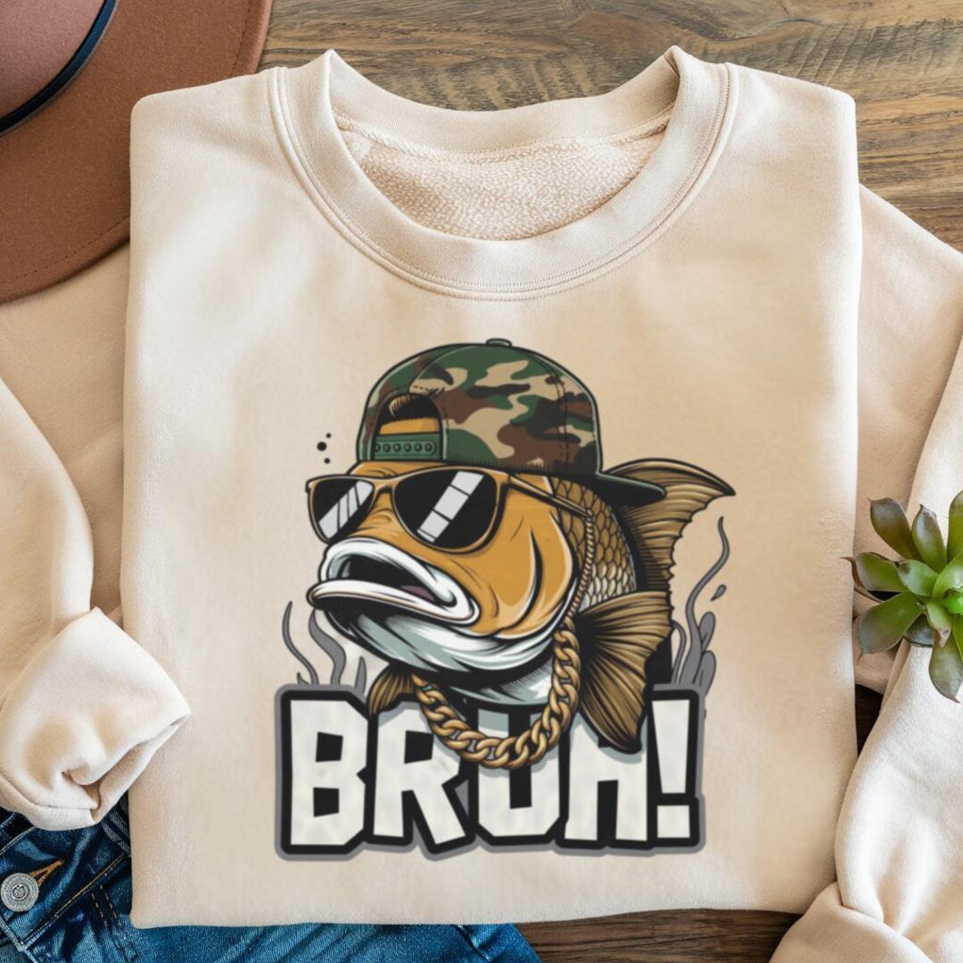 Funny Bass Fishing Bruh PNG: Fish in Cap Sublimation (digital Download ...