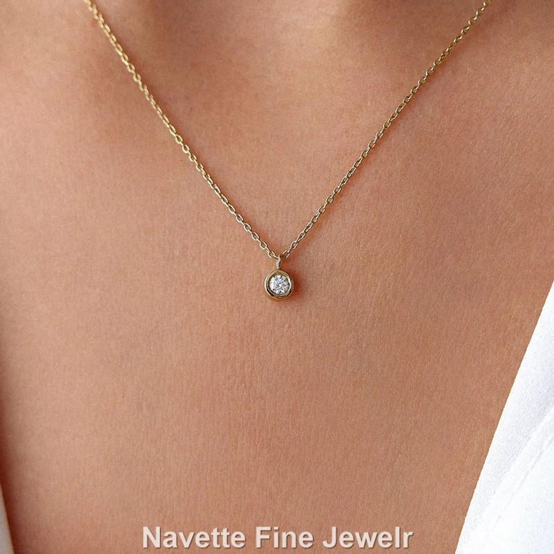 Diamond Chain Necklace | Small Solitaire in Gold, Dainty Layering ...