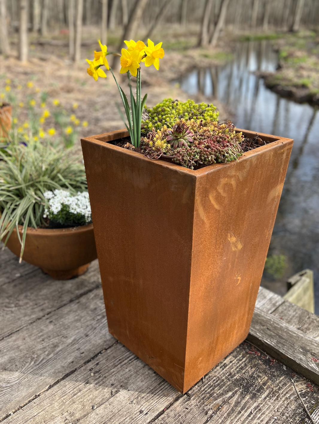 Tapered Rectangular Tall Planters, Corten Steel Planter, Planters ...