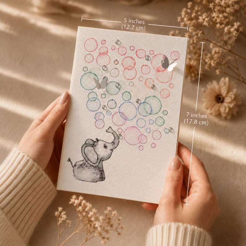 Personalized Elephant Baby Card, Handmade Watercolor 5x7 New Baby ...