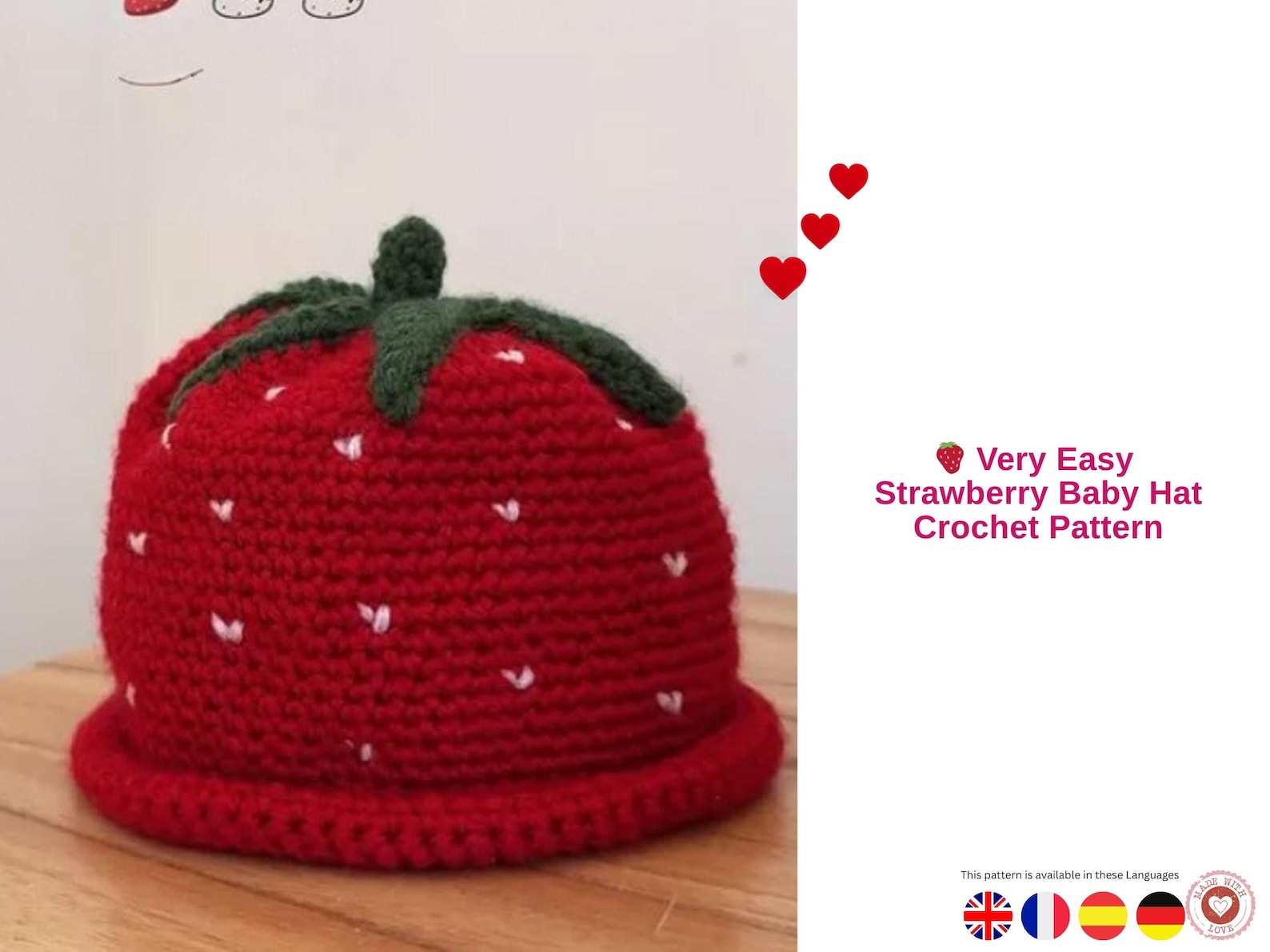 Crochet Strawberry Baby Hat Pattern | Newborn to Toddler (PDF Pattern ...