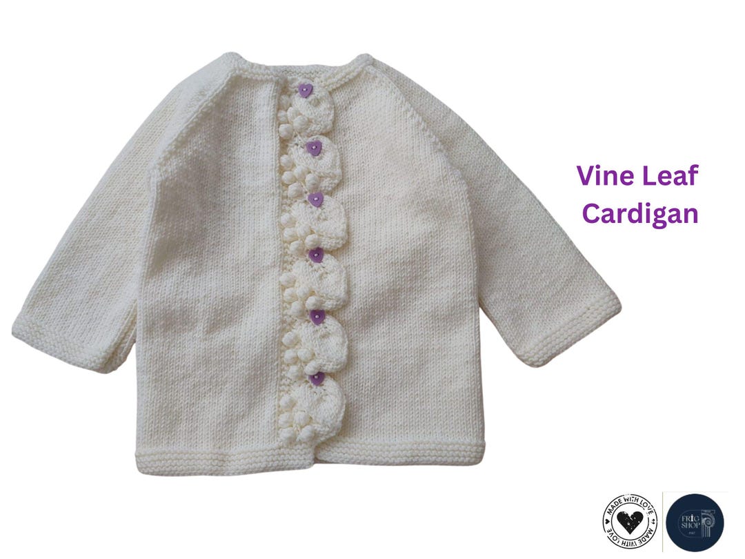Vine Leaf Baby Cardigan Knitting Pattern PDF – Textured Leaf Button ...