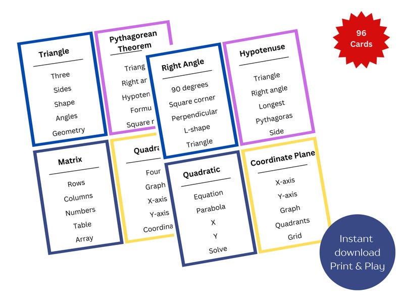 Math Taboo Game – 96 Printable Cards, Educational Fun (PDF & JPG) - Etsy