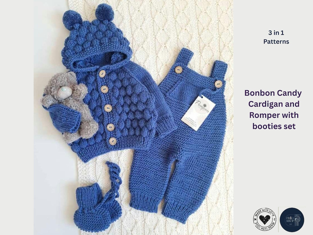 Romper and Cardigan With Booties- Baby Kniting Pattern Set – Bonbon ...