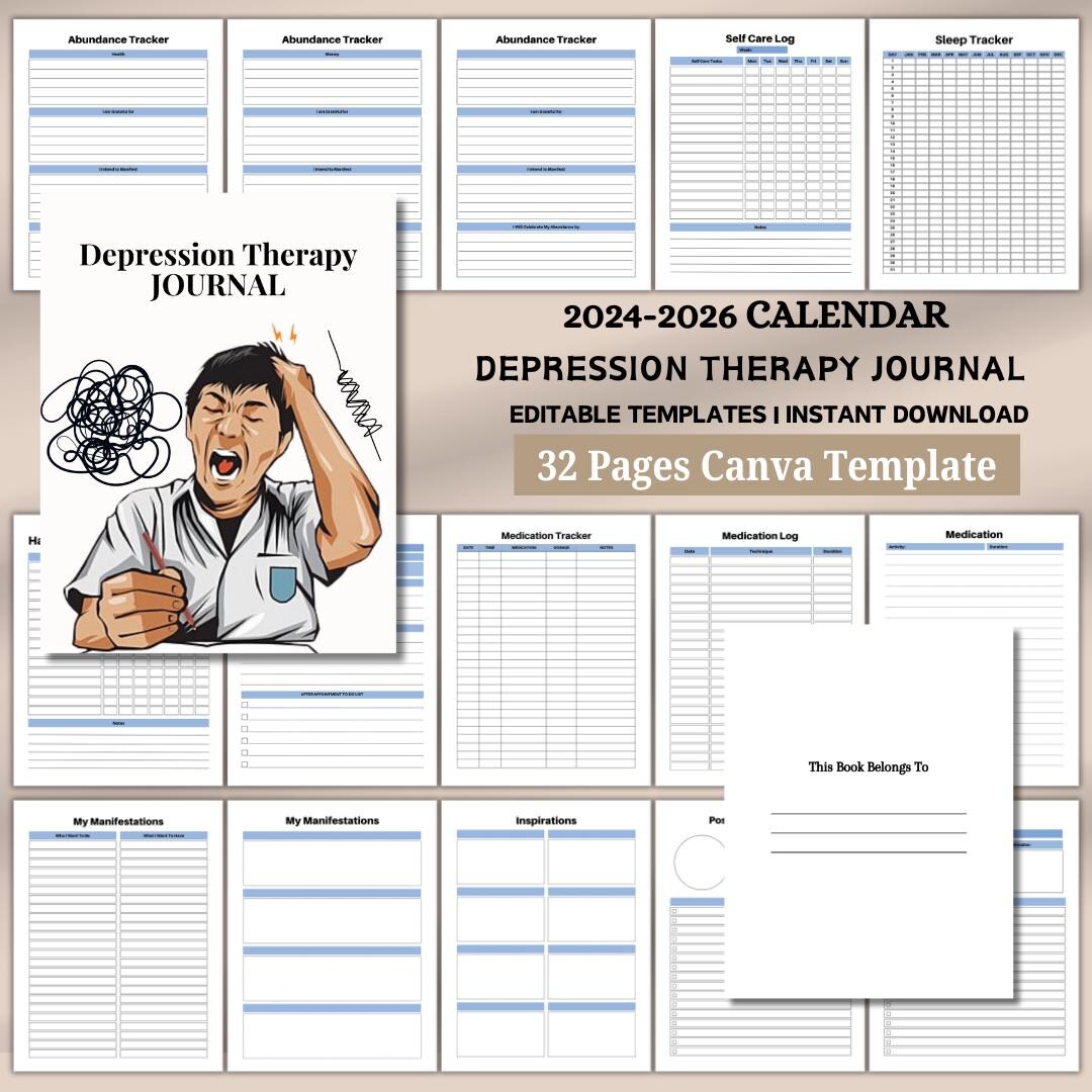 Depression Therapy Journal, Mental Health Diary, Self-care Planner ...