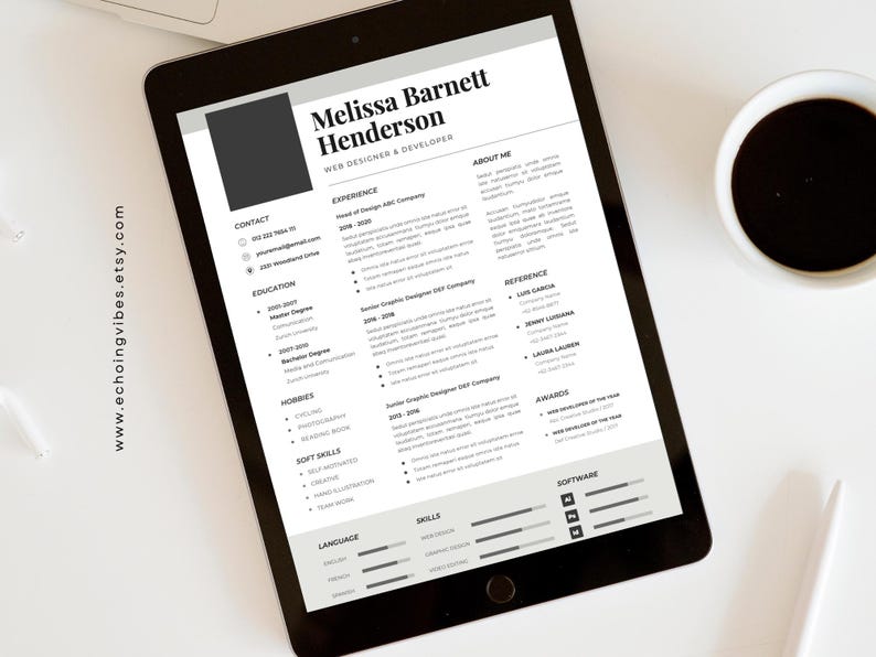 Modern Resume Template: Editable CV Design (A4 & US Letter) - Etsy
